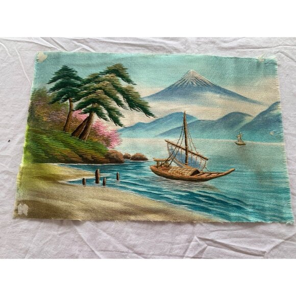 Art | Vintage Oriental Fully Embroidered Silk Landscape Painting | Poshmark